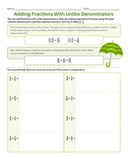 5th Grade Math Worksheets Adding Fractions With Unlike Denominators