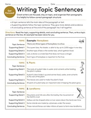 Introduction To Topic Sentence Worksheets Free, Printable,