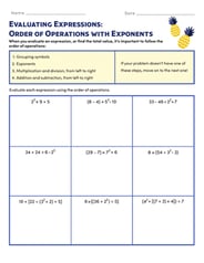 Evaluate The Exponents Worksheet