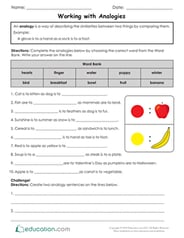 4th Grade Analogy Worksheets