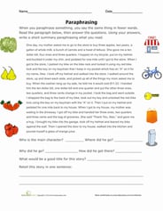 Summarizing And Paraphrasing Worksheets