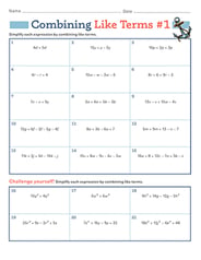 Equivalent Expressions Worksheet