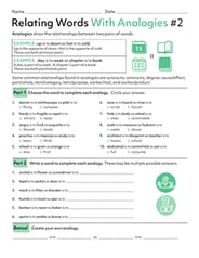 Analogies Worksheet For Middle School