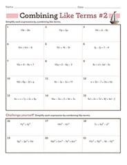 Basic Algebra Worksheets For Grade 6