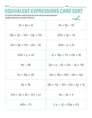 Equivalent Expressions Worksheet Equivalent Expressions