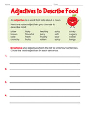 Describing Food Worksheets