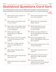 Recognize Statistical Questions Worksheet My Survey: Data Collection