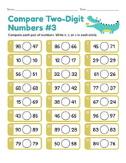 Comparing Two Digit Numbers First Grade Worksheets 1st Grade Common