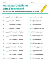 Unit Rates And Ratios Of Fractions Matching Worksheet Answers