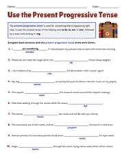 Present Progressive Verbs Worksheets Present Continuous Tense