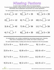 Finding Unknown Factors Worksheet