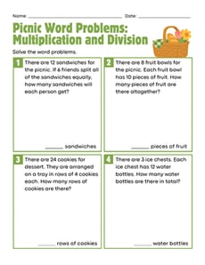 Multiplication Division Word Problems Worksheets Grade 3