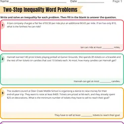 Inequality Word Problems Worksheet