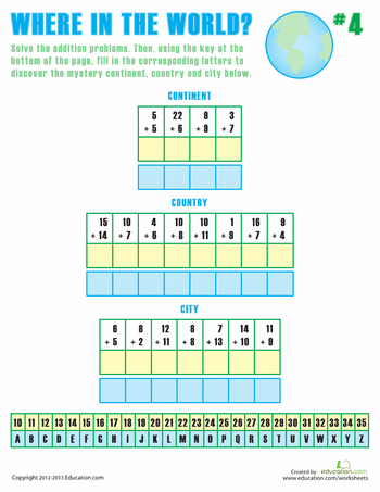 Where In The World - 2nd Grade Addition Worksheets | Education.com