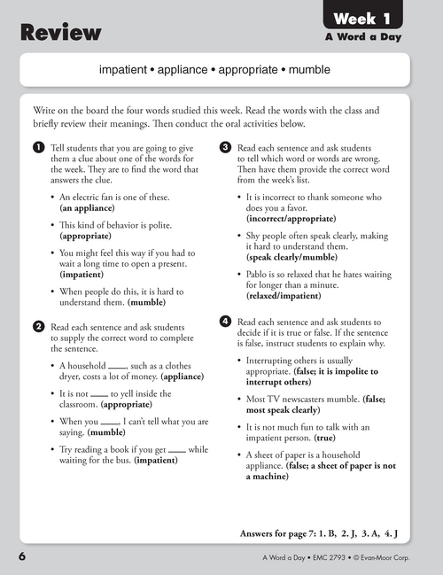 A Word a Day, Grade 3: Weeks 1-12 | Teacher Edition | Workbook ...