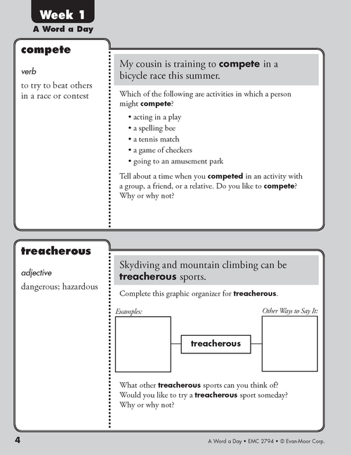 A Word a Day, Grade 4: Weeks 1–12 | Teacher Edition | Workbook ...