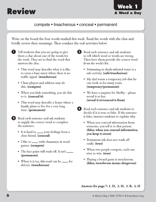 A Word a Day, Grade 4: Weeks 1–12 | Teacher Edition | Workbook ...