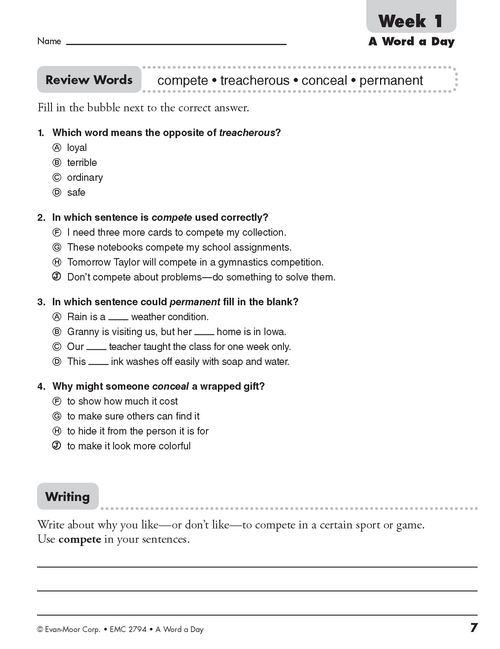 A Word a Day, Grade 4: Weeks 1–12 | Teacher Edition | Workbook ...