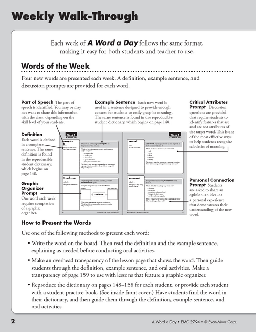 A Word a Day, Grade 4: Weeks 13–24 | Teacher Edition | Workbook ...