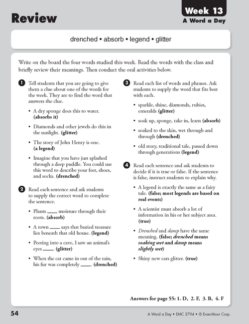 A Word a Day, Grade 4: Weeks 13–24 | Teacher Edition | Workbook ...