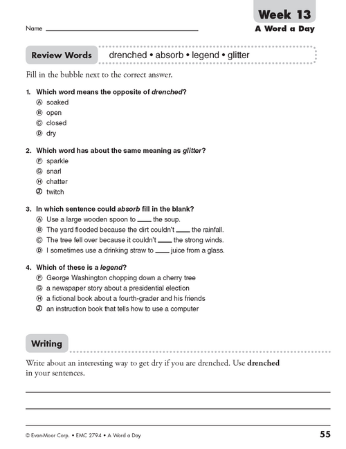 A Word a Day, Grade 4: Weeks 13–24 | Teacher Edition | Workbook ...