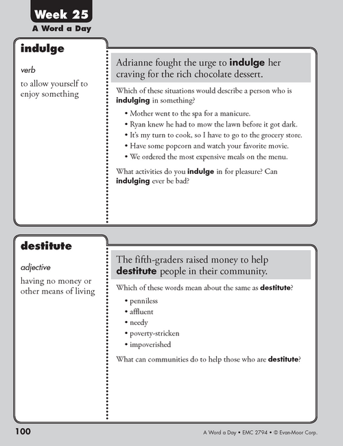 A Word a Day, Grade 4: Weeks 25–36 | Teacher Edition | Workbook ...