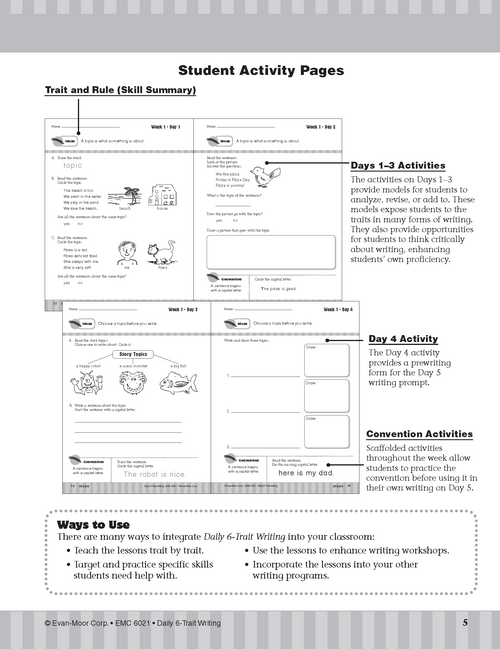 Daily 6-Trait Writing, Grade 1: Ideas and Organization | Teacher ...