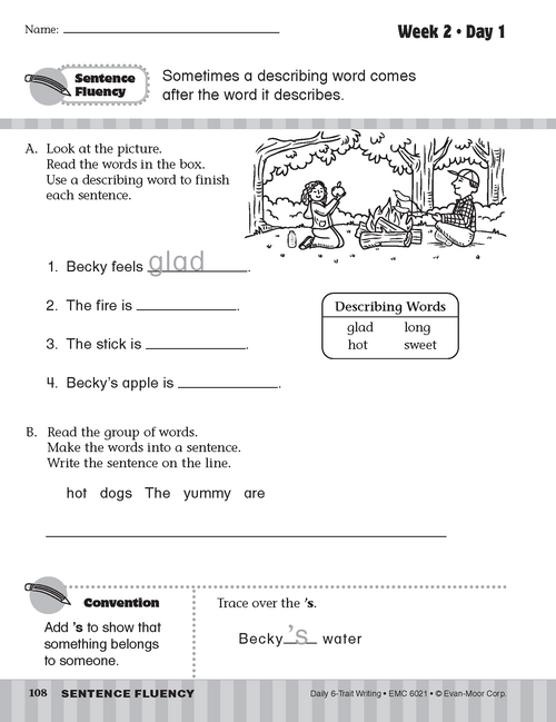 Daily 6-Trait Writing, Grade 1: Word Choice, Sentence Fluency, and ...