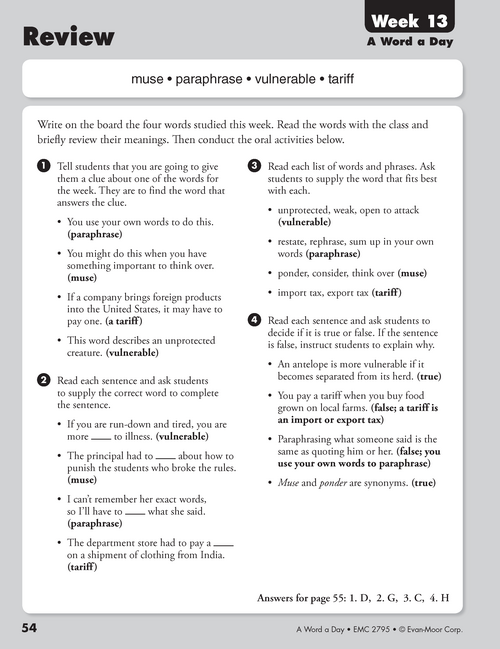 A Word a Day, Grade 5: Weeks 13-24 | Teacher Edition | Workbook ...