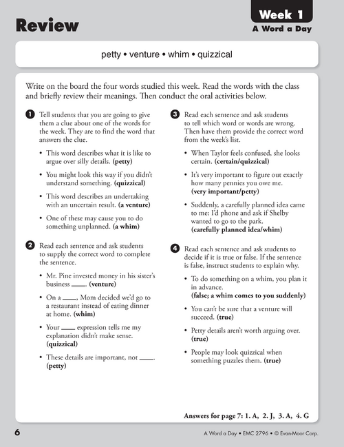 A Word a Day, Grade 6: Weeks 1–12 | Teacher Edition | Workbook ...