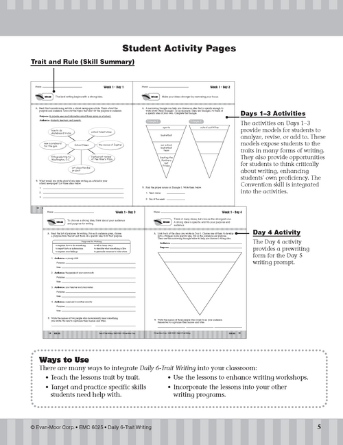 Daily 6-Trait Writing, Grade 5: Word Choice, Sentence Fluency, and ...