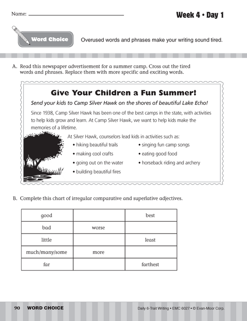 Daily 6-Trait Writing, Grade 7: Word Choice, Sentence Fluency, and ...