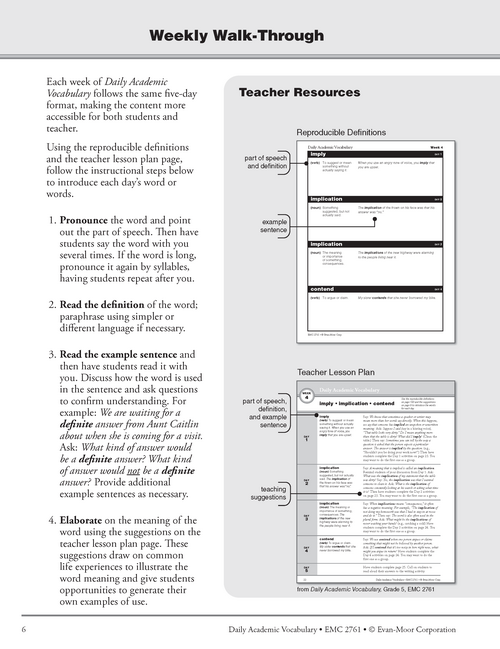 Daily Academic Vocabulary, Grade 5: Weeks 1–9 | Workbook | Education.com
