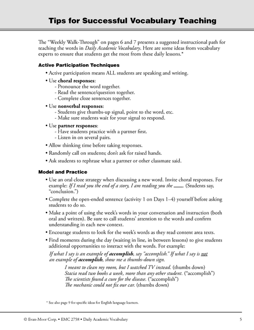 Daily Academic Vocabulary, Grade 5: Weeks 19–27 | Workbook | Education.com