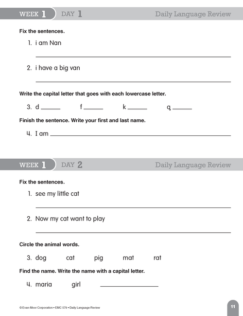 Daily Language Review, Grade 1: Weeks 1–12 | Workbook | Education.com