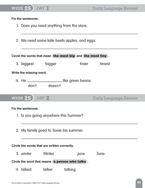Daily Language Review, Grade 1: Weeks 25–36 | Workbook | Education.com