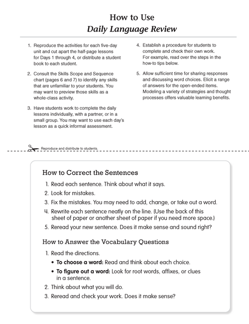 Daily Language Review, Grade 1: Weeks 25–36 | Workbook | Education.com