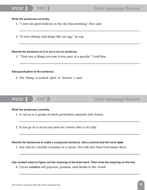 Daily Language Review, Grade 4: Weeks 1–12 | Workbook | Education.com