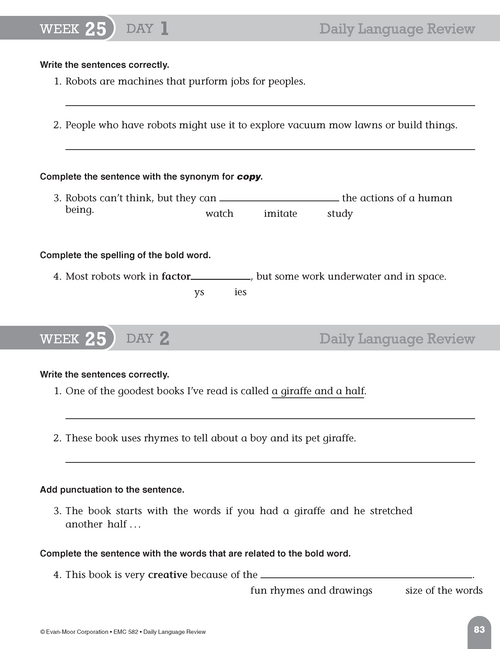 Daily Language Review, Grade 4: Weeks 25–36 | Workbook | Education.com