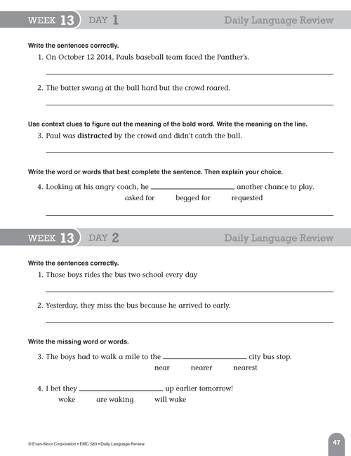 Daily Language Review, Grade 5: Weeks 13–24 | Workbook | Education.com