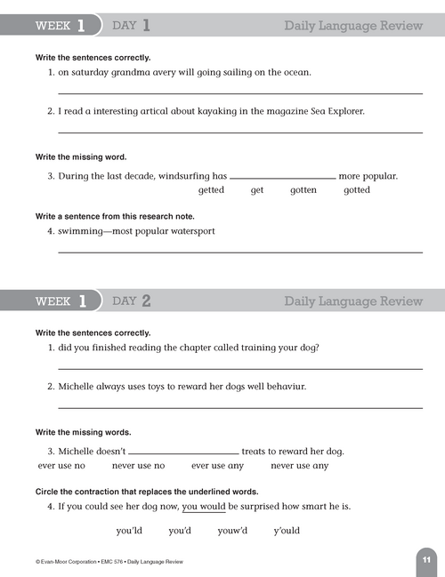 Daily Language Review, Grade 6: Weeks 1–12 | Workbook | Education.com