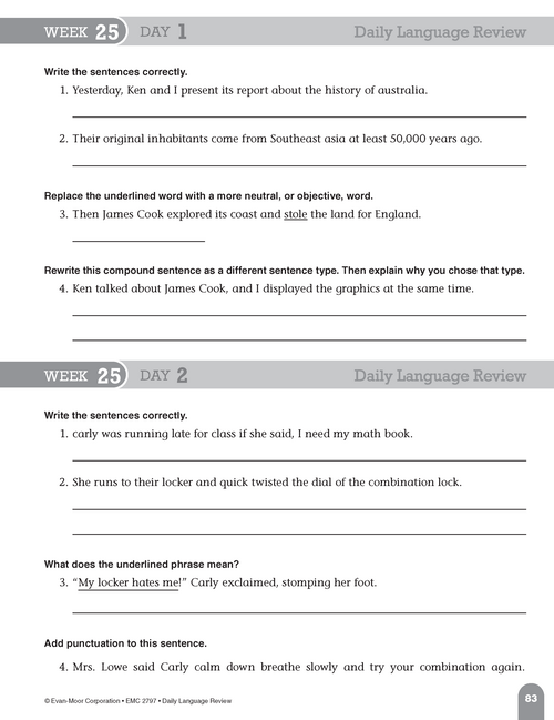 Daily Language Review, Grade 7: Weeks 25–36 | Workbook | Education.com