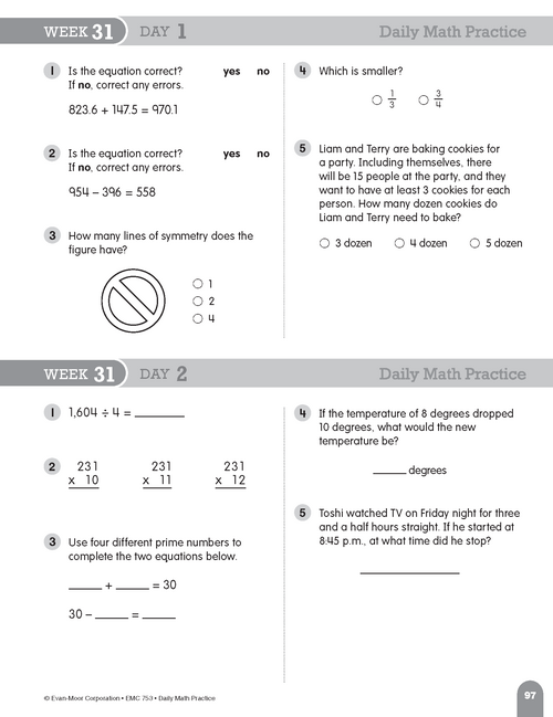 Daily Math Practice, Grade 4: Weeks 25–36 | Workbook | Education.com