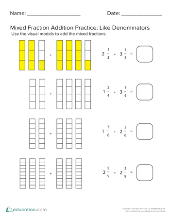 Mixed Fraction Addition with Like Denominators | Education.com