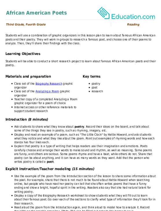 African American Poets | Lesson Plan | Education.com