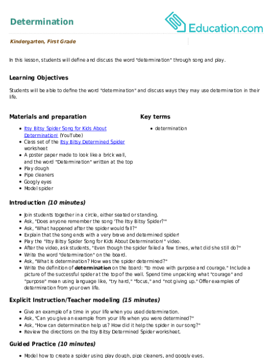 Determination | Lesson Plan | Education.com