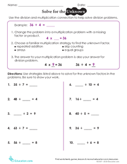 Division: Solving for Unknown Factors | Lesson plan | Education.com