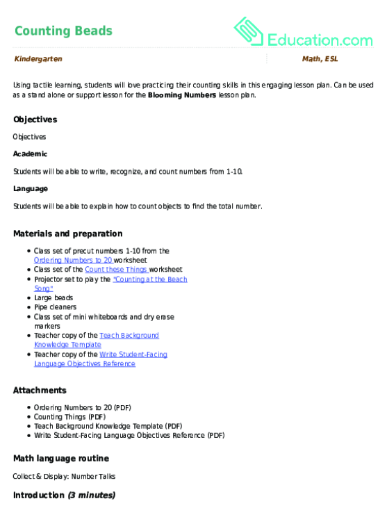 Counting Beads | Lesson Plan | Education.com