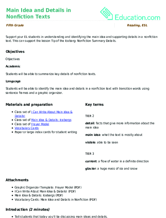 RI.5.2 Lesson Plans - Common Core ELA