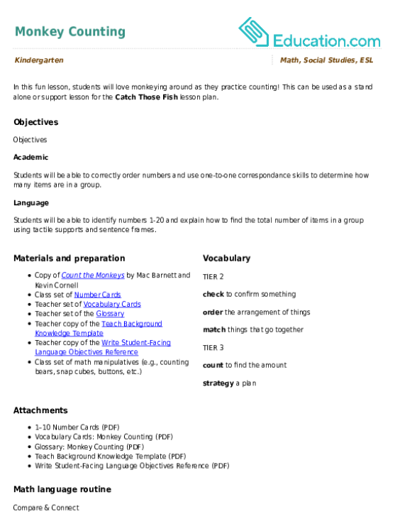 EL Support Lesson: Monkey Counting | Lesson Plan | Education.com